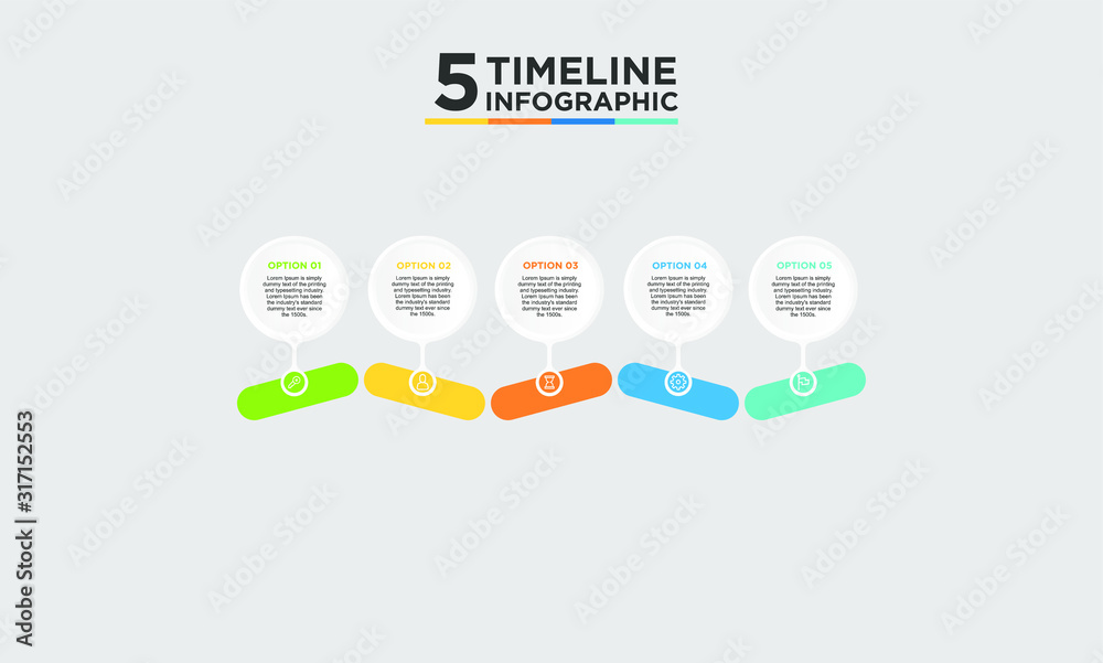 Fototapeta mapa świata dla dzieci 5 step timeline infographic element. Business concept with ...