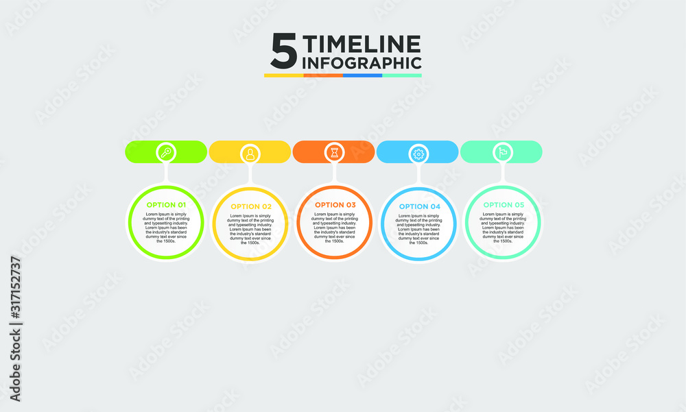 5 step timeline infographic element. Business concept with three ...