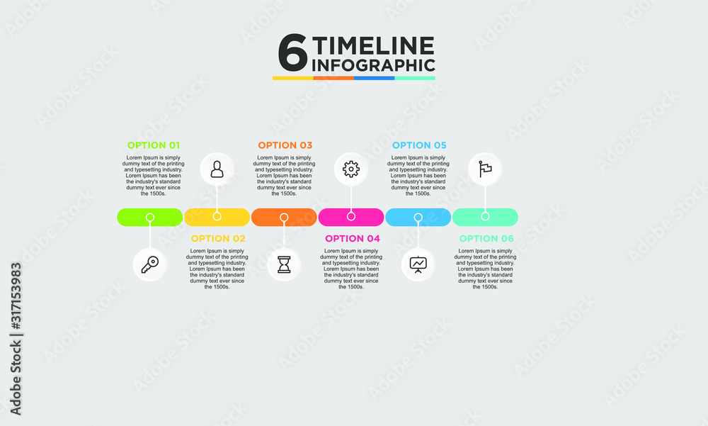 6 step timeline infographic element. Business concept with three ...