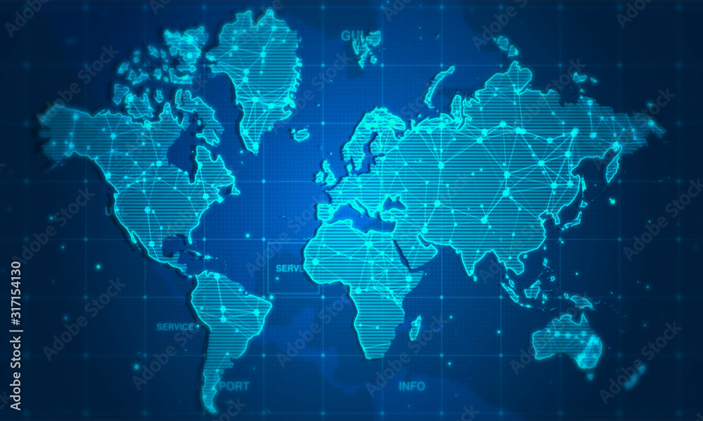 World map digital technology concept.Business networking background ...