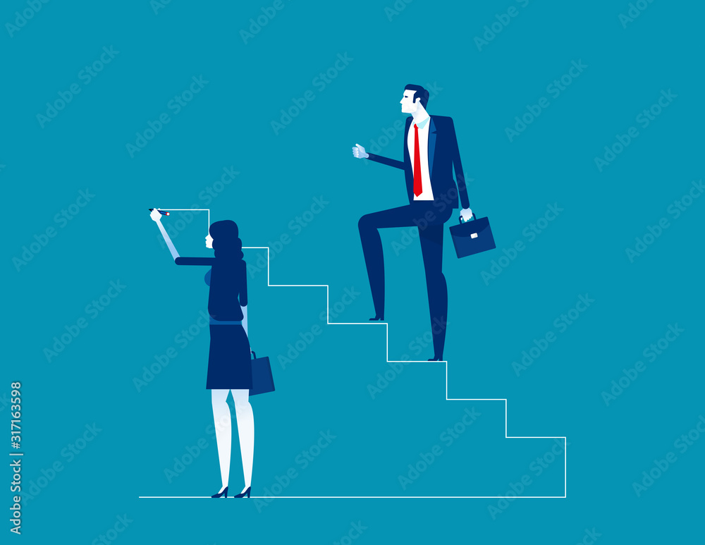 Leader is climbing career ladder. Concept business direction choice ...