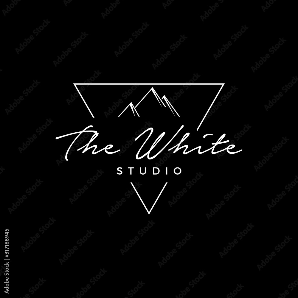 the white studio logo template,triangle studio photography logo sign ...