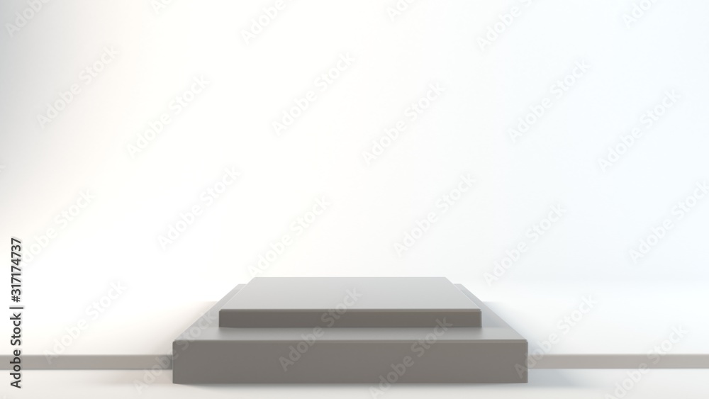 3d exhibition stand. Gray blank empty podium isolated on whitr ...