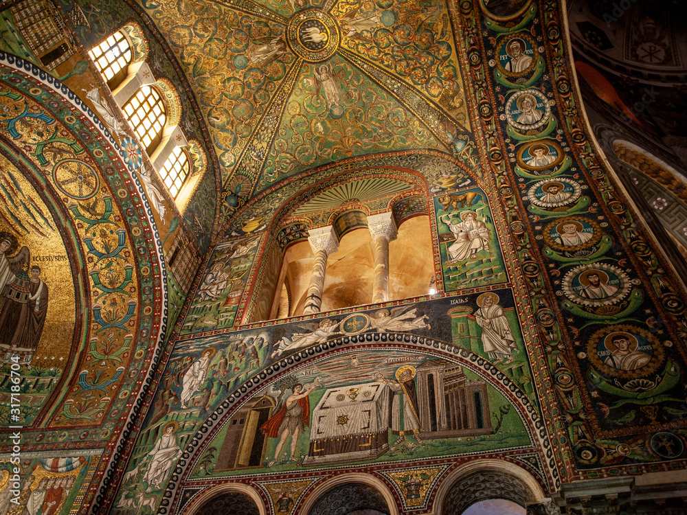 Interior of Basilica of San Vitale, which has important examples of ...