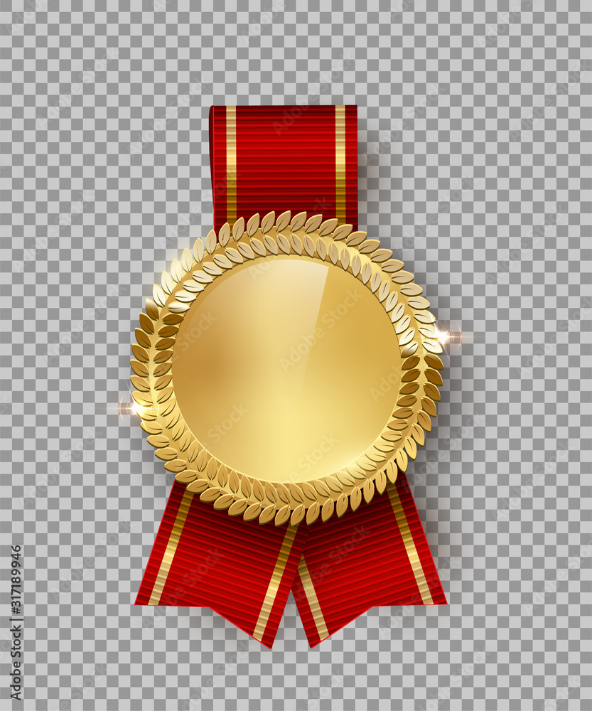 Award medal 3d realistic vector color illustration. Reward. Golden ...