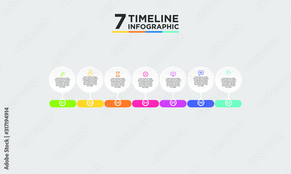7 step timeline infographic element. Business concept with three ...