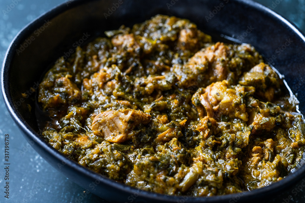 Indian Dish Spinach Lamb Palak with Chappati Flat Bread. Stock Photo ...