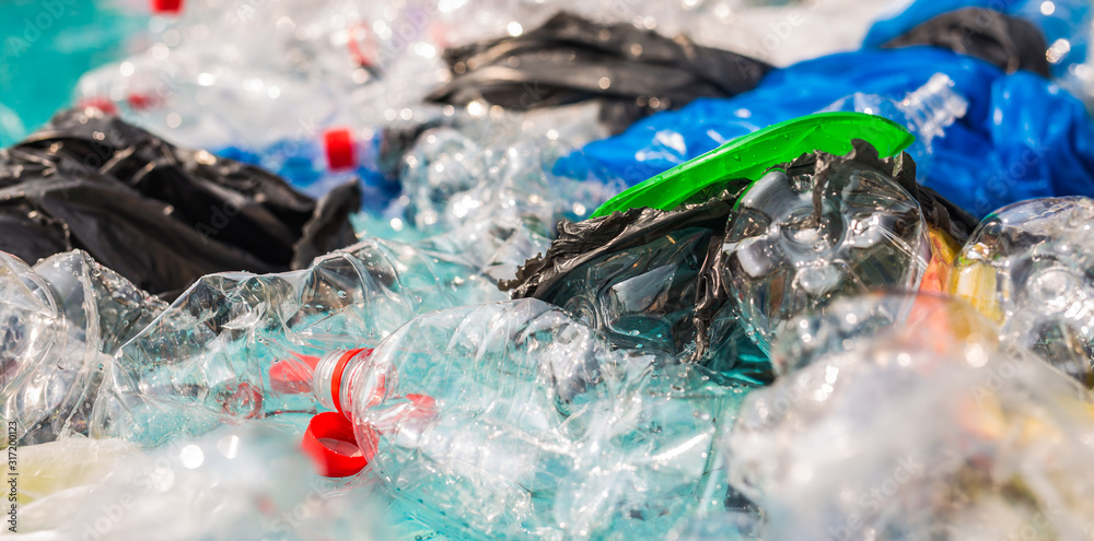 Problem of trash, plastic recycling, pollution and environmental ...