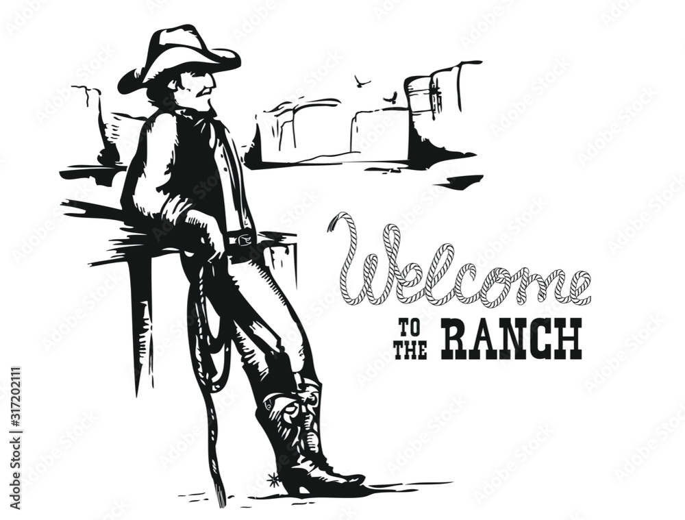 Sheriff man portrait in cowboy hat and sheriff star. Vector Western ...