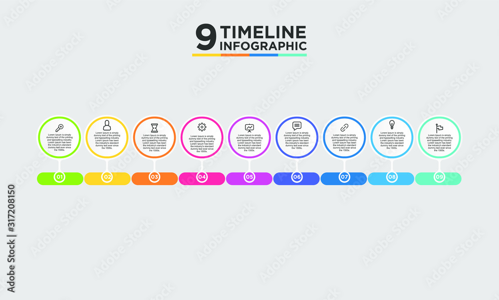 9 step timeline infographic element. Business concept with nine options ...