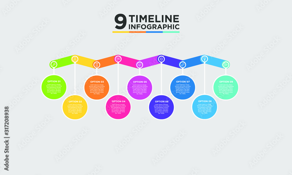 9 step timeline infographic element. Business concept with nine options ...