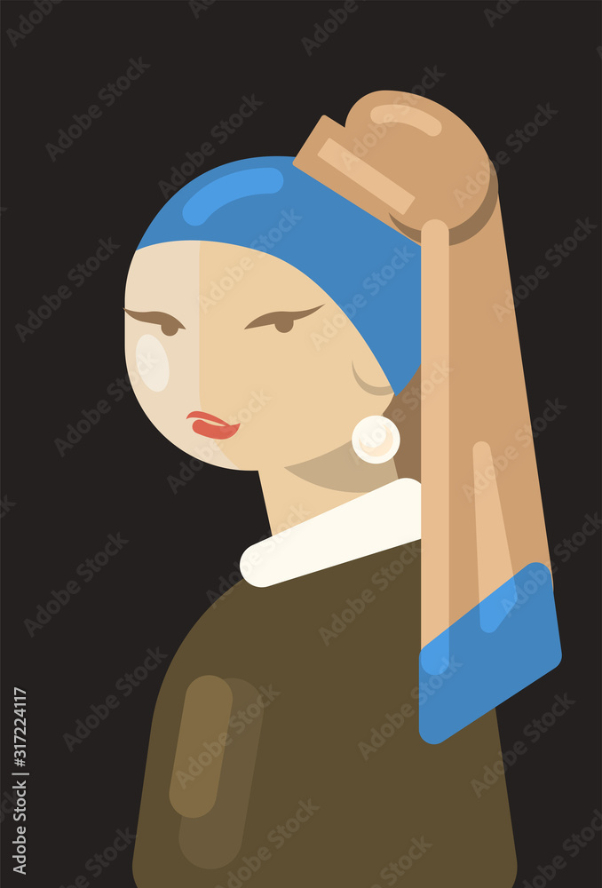 Girl with a Pearl Earring. Jan Vermeer inspired. Abstract art, flat ...