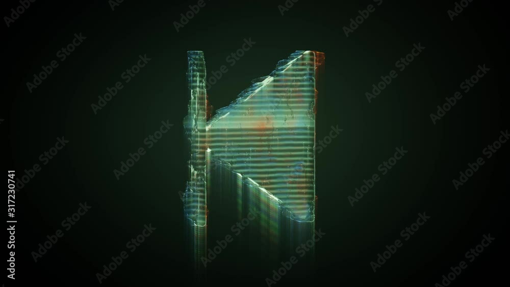 3d rendering glowing hologram of symbol of stop left back with thin ...