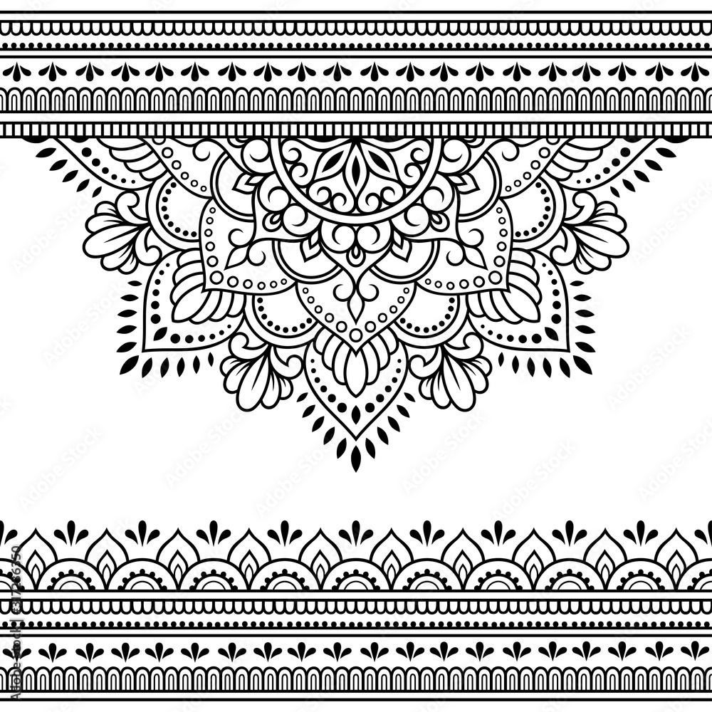 Seamless borders with mandala for design, application of henna, Mehndi ...