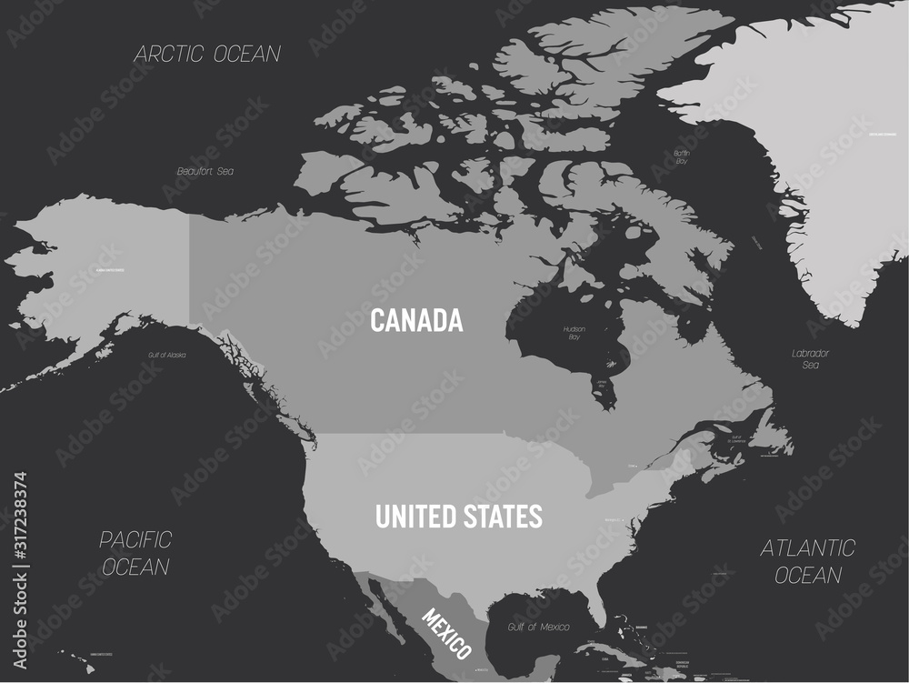 North America map - grey colored on dark background. High detailed ...