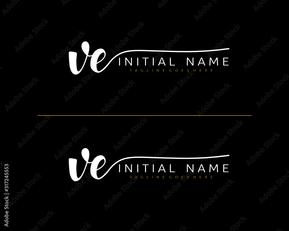 V E VE Initial handwriting logo vector. Hand lettering for designs ...