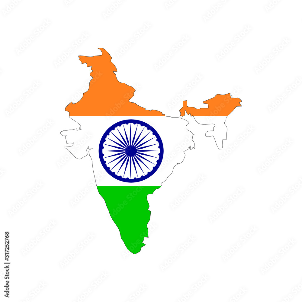 India map vector with flag, isolated on white background. Black map ...