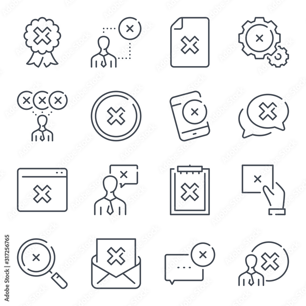 Cancellation related line icon set. Negative result linear icon ...