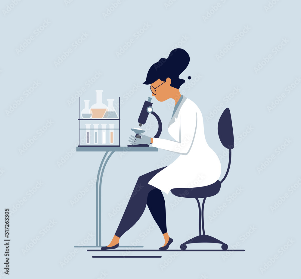Medical tests illustration. Scientist in chemical laboratory. Векторный ...