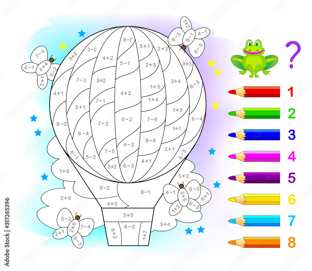 Math education for children. Coloring book. Mathematical exercises on ...
