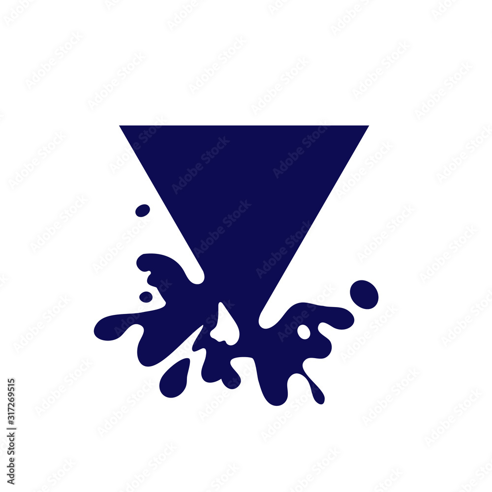 Dripping triangle dark blue icon. Liquid paint flows. Melted logo ...