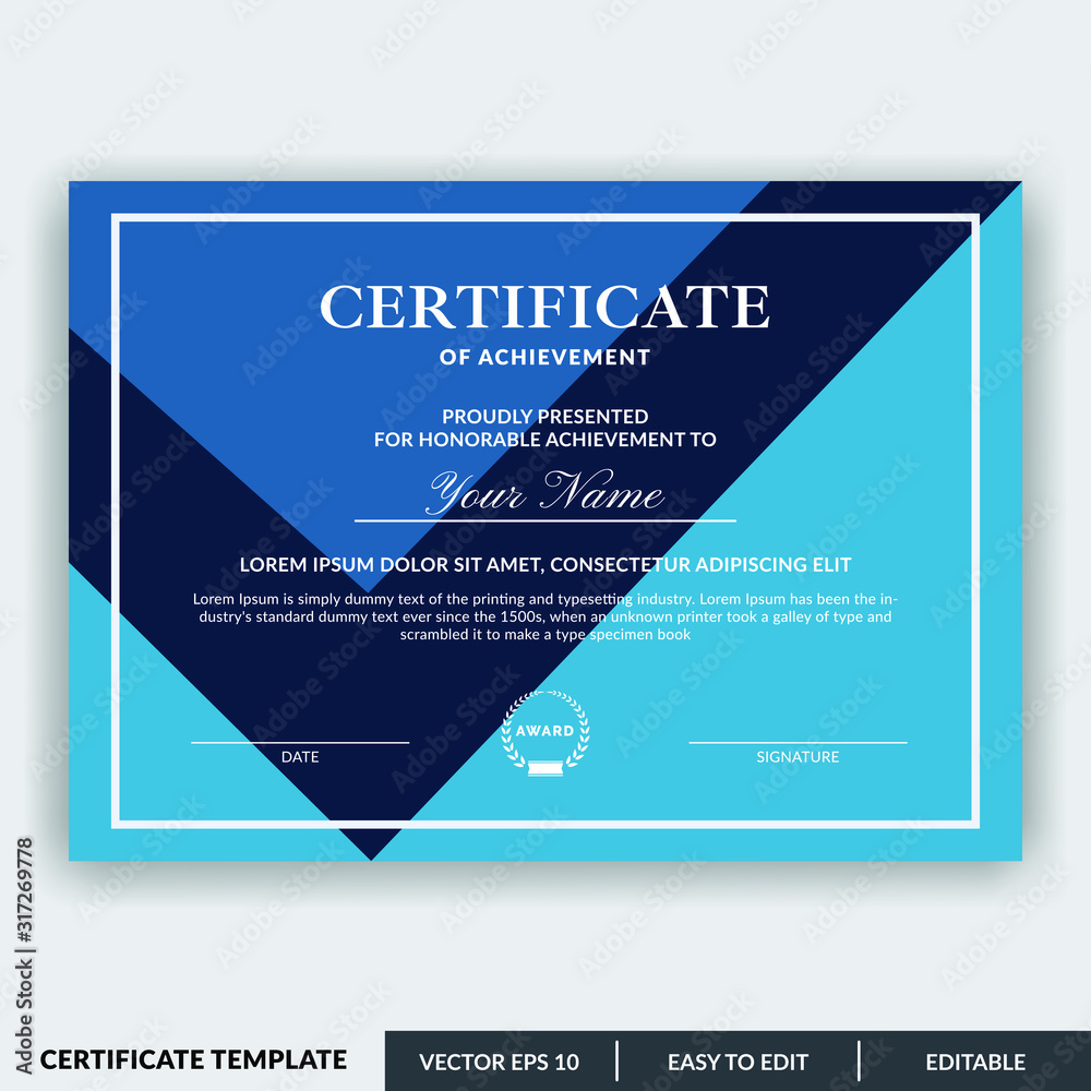 Stylish modern elegant certificate of achievement award template with ...