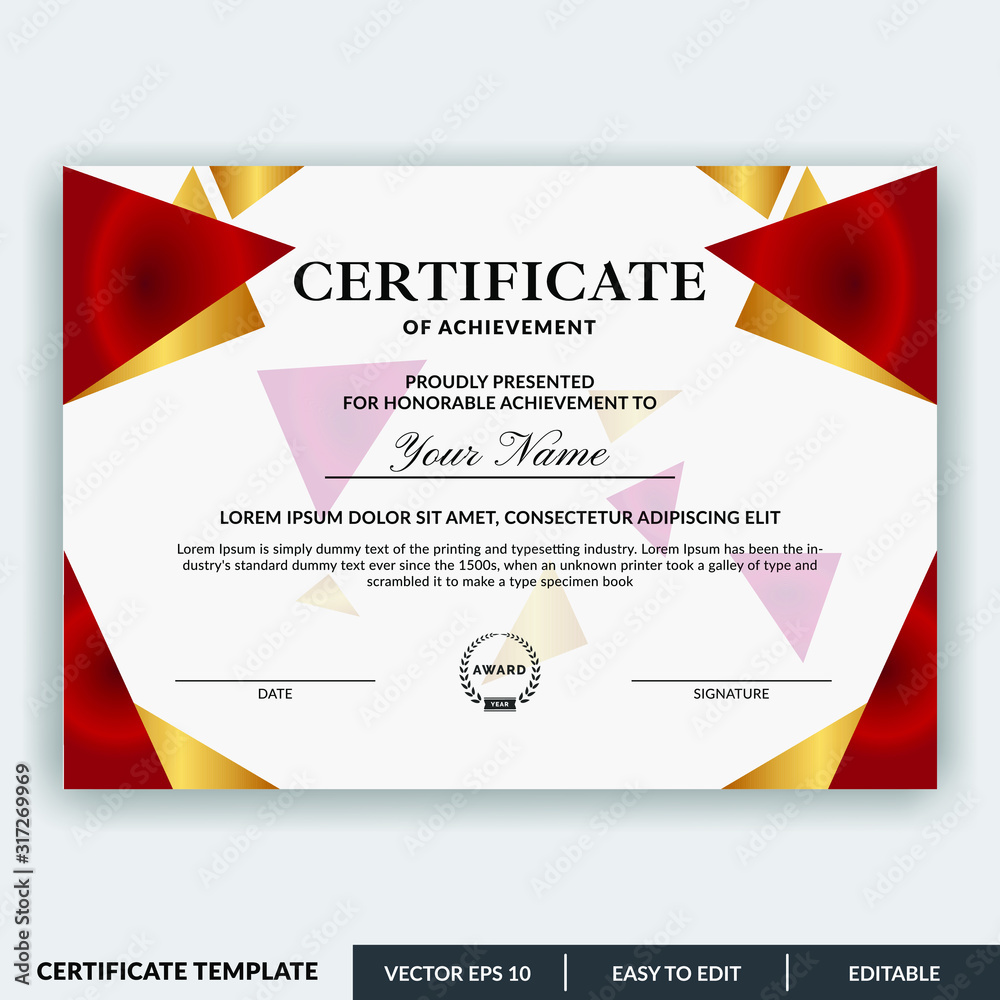 Stylish modern elegant certificate of achievement award template with ...