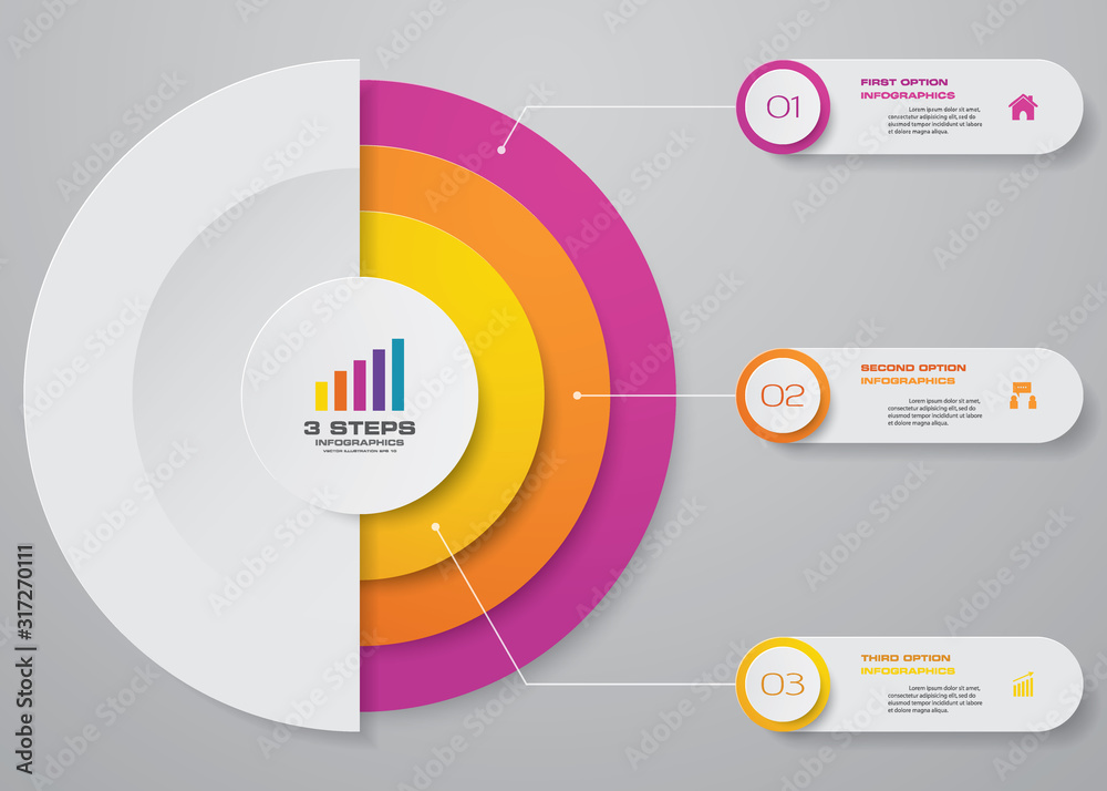 3 steps cycle chart infographics elements for data presentation. EPS 10 ...