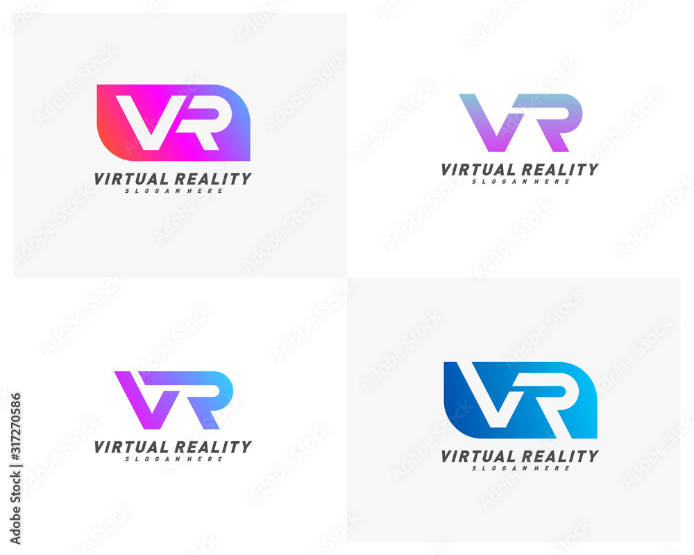 Set of Virtual Reality logo template design vector, VR Letter Logo ...