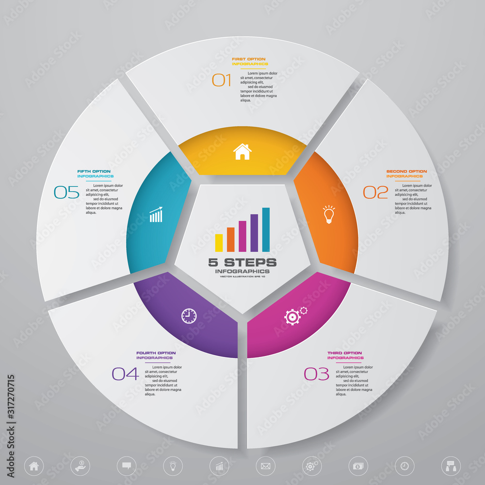 5 steps cycle chart infographics elements for data presentation. EPS 10 ...