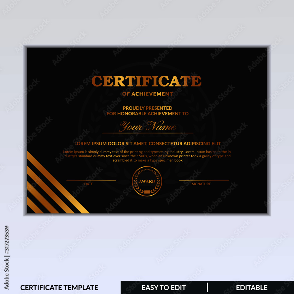 Stylish modern elegant certificate of achievement award template with ...