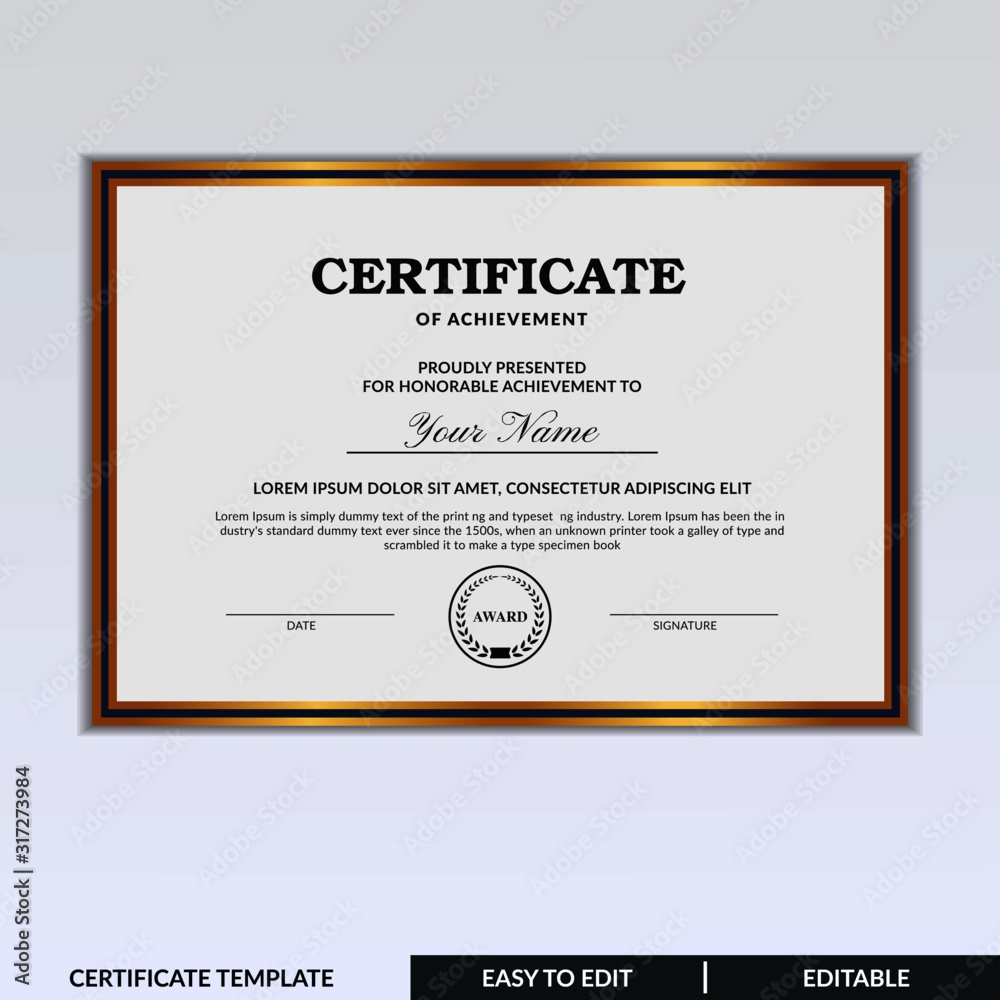 Stylish modern elegant certificate of achievement award template with ...