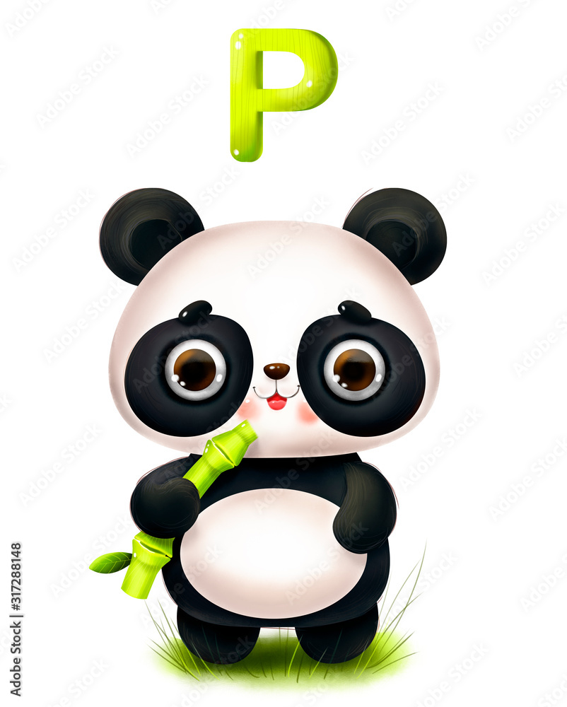Cute cartoon panda with a bamboo and a letter of the alphabet Stock ...