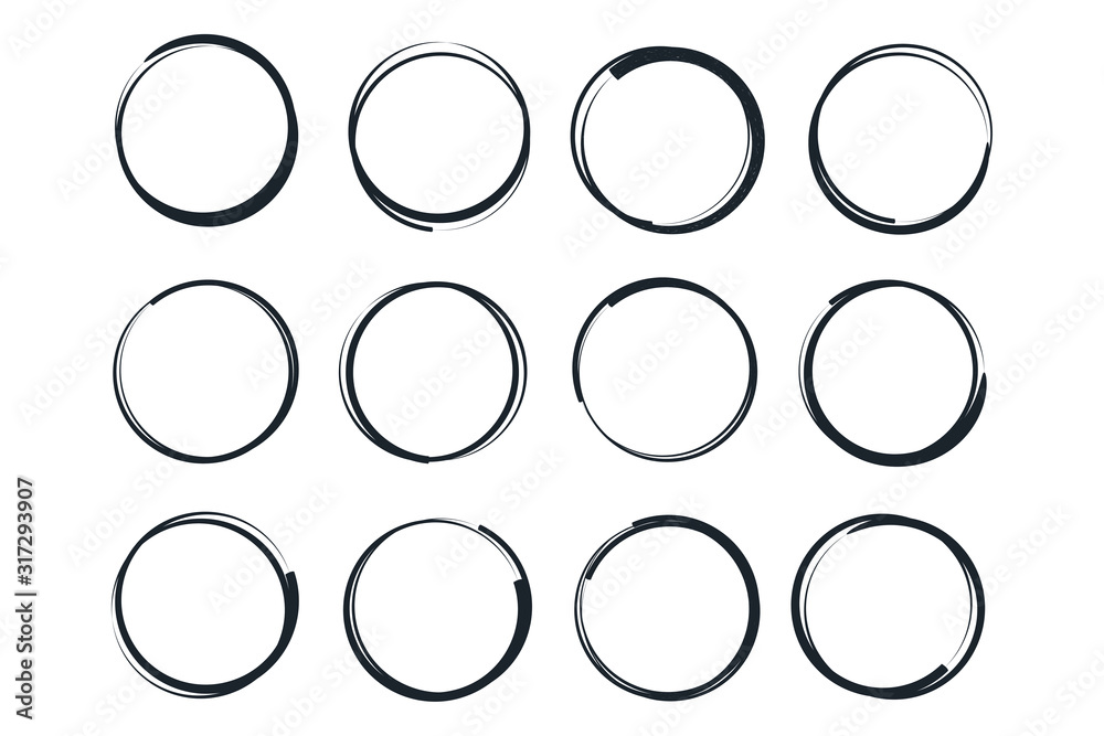 Hand drawn circles sketch frame template color editable. Rounds ...