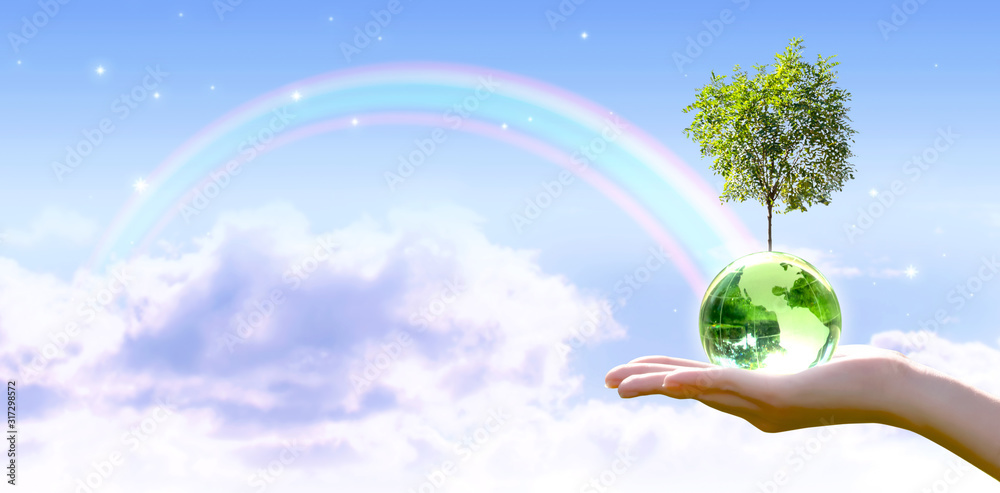 Card for World Earth Day. Planting trees, Ozone Day concept. Saving ...