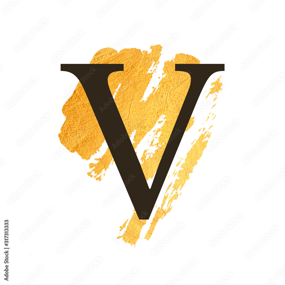 Hand painted watercolor abstract gold alphabet art. Combination of dark ...