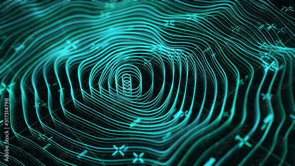 Abstract animation of digital surface map. Animation. Neon gemetric map ...