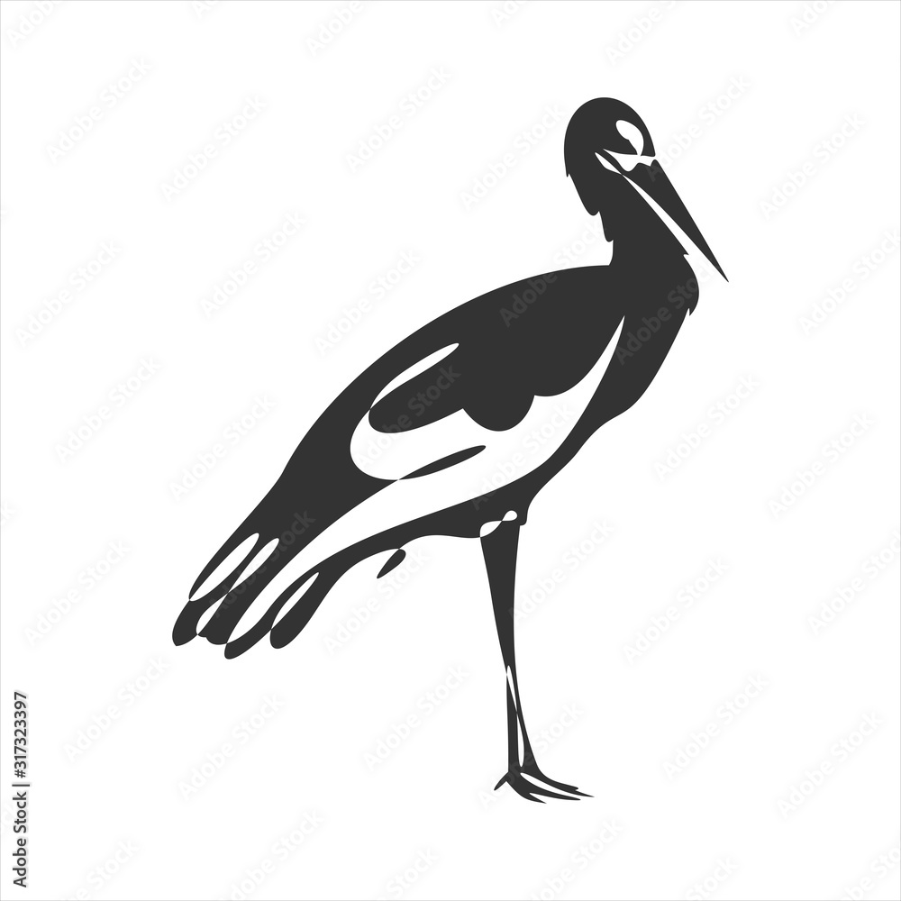Continuous line drawing stork. Template for your design works. Vector ...