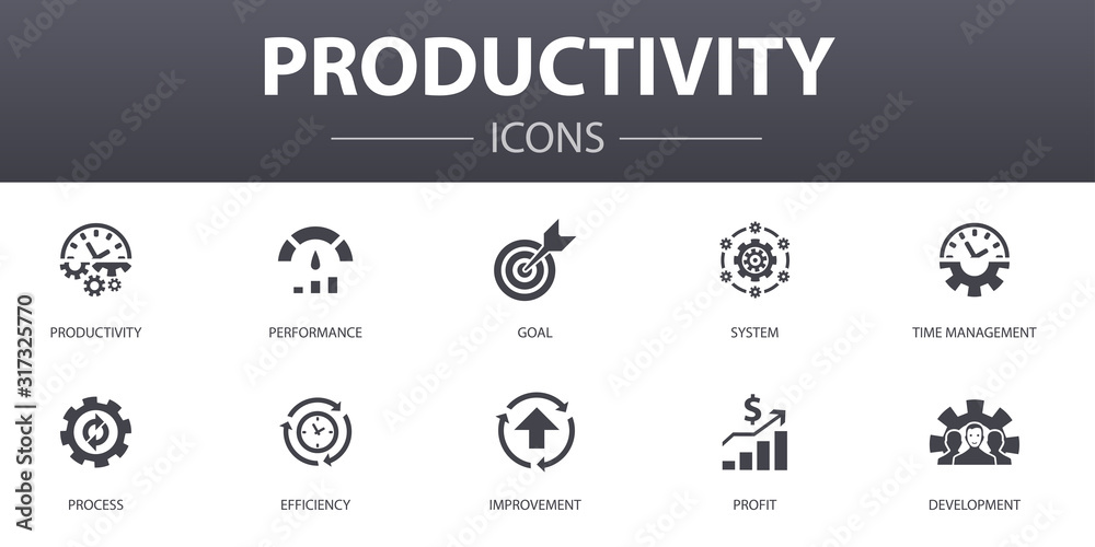 Productivity simple concept icons set. Contains such icons as ...