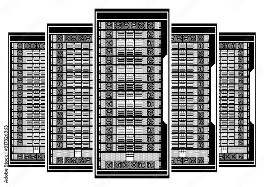 gz689 GrafikZeichnung - german: Super Computer - english: server data ...