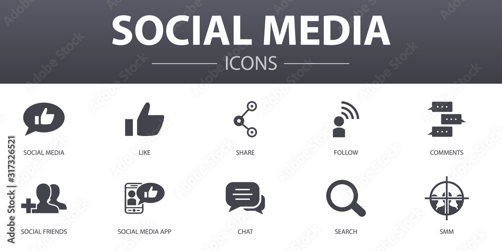 social media simple concept icons set. Contains such icons as like ...