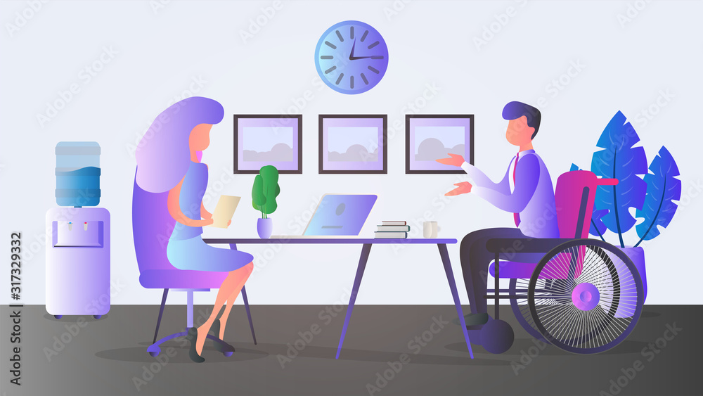 Job interview for people with disabilities. Disabled man sitting in a ...