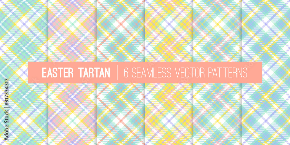 Pastel Rainbow Easter Tartan Plaid Seamless Vector Patterns. Light ...