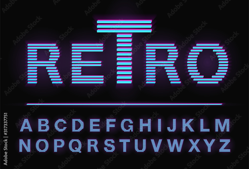 80's and 90's retro neon light style glowing line font. Sci-Fi Universe ...