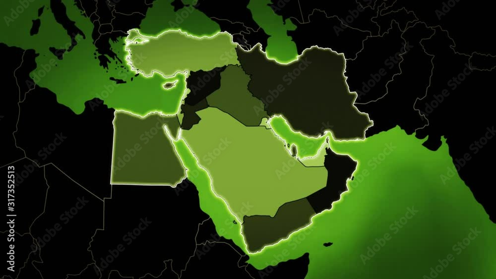 Highly detailed map of the Middle East region, showing the countries ...