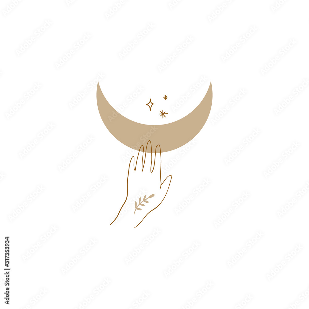 Tiny line art handdrawn style logo or icon symbol of magical hand with ...