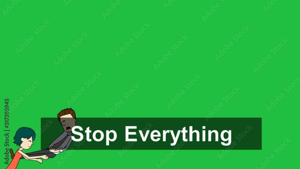 Three cartoon characters standing on viewer's left. Sign entitled ...