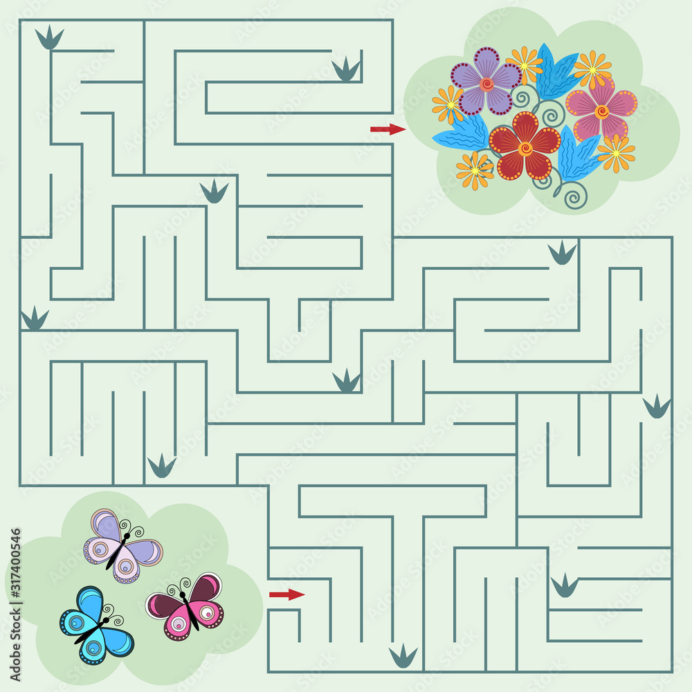maze game for children on the theme of nature butterflies and flowers ...