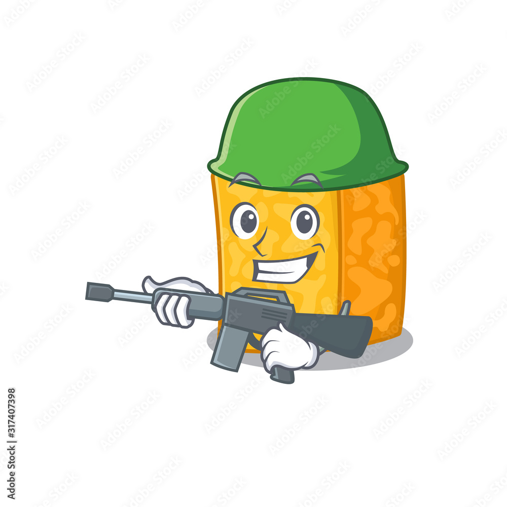 Poster A cartoon design of colby jack cheese Army with machine gun ...