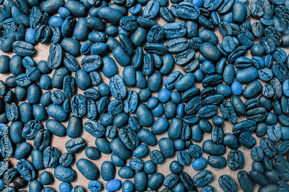 beautiful roasted classic blue coffee beans on the whole image on a ...